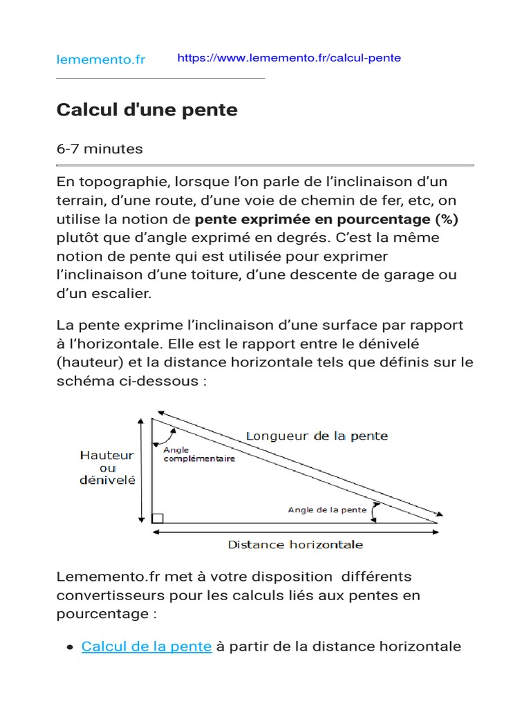 Calcul de la pente en topographie | PDF