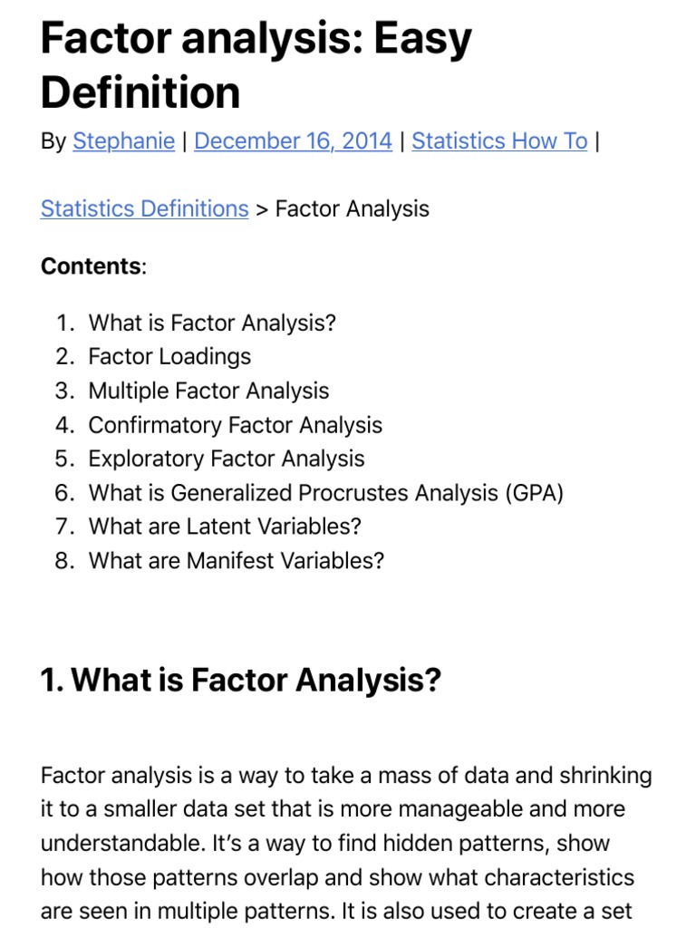 Factor Analysis Easy Definition - Statistics How To | PDF | Factor Analysis | Structural ...