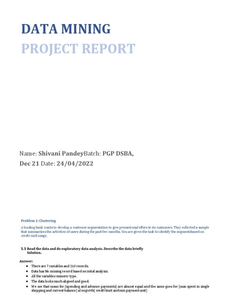 Data Mining Project Shivani Pandey | PDF | Cluster Analysis ...
