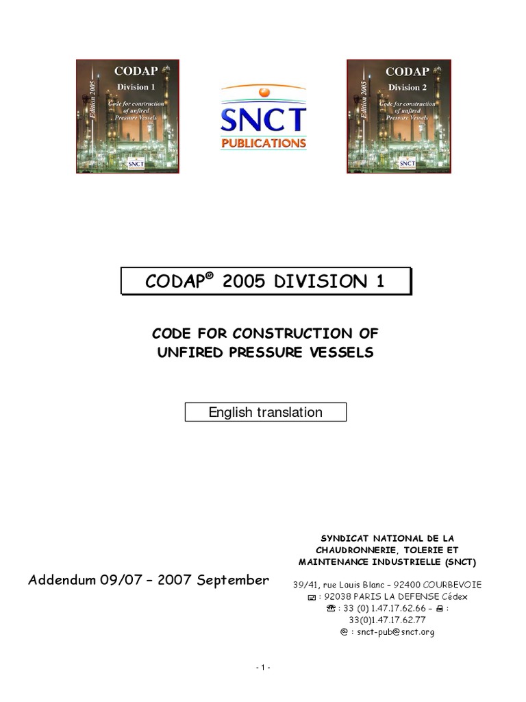 Codap 2005 Division 1 Accueil SNCT | PDF | Steel | Heat Treating
