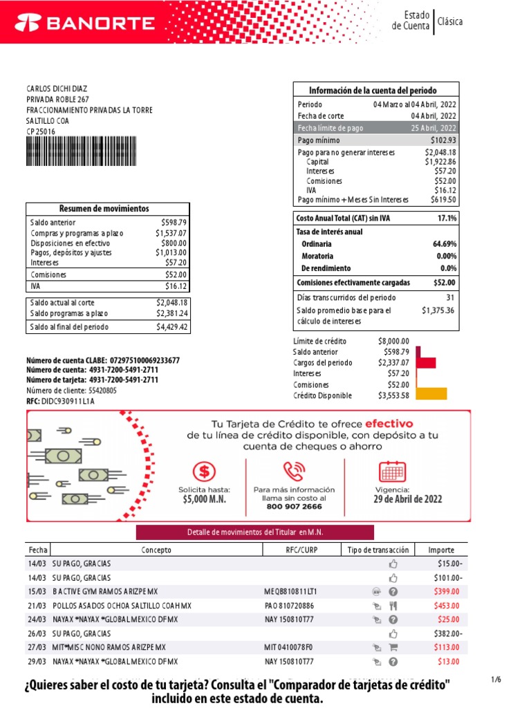 EstadoCuenta8ef5e1d1 3da1 42ad 9c01 Ca68825c9aff | PDF | Tarjeta de ...
