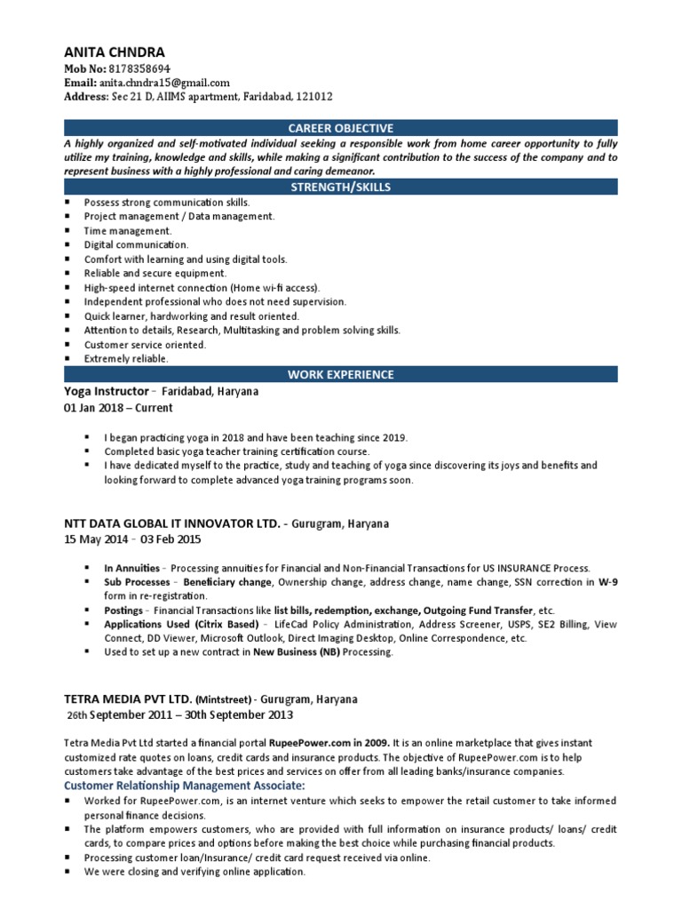 Resume - Anita Chndra | PDF