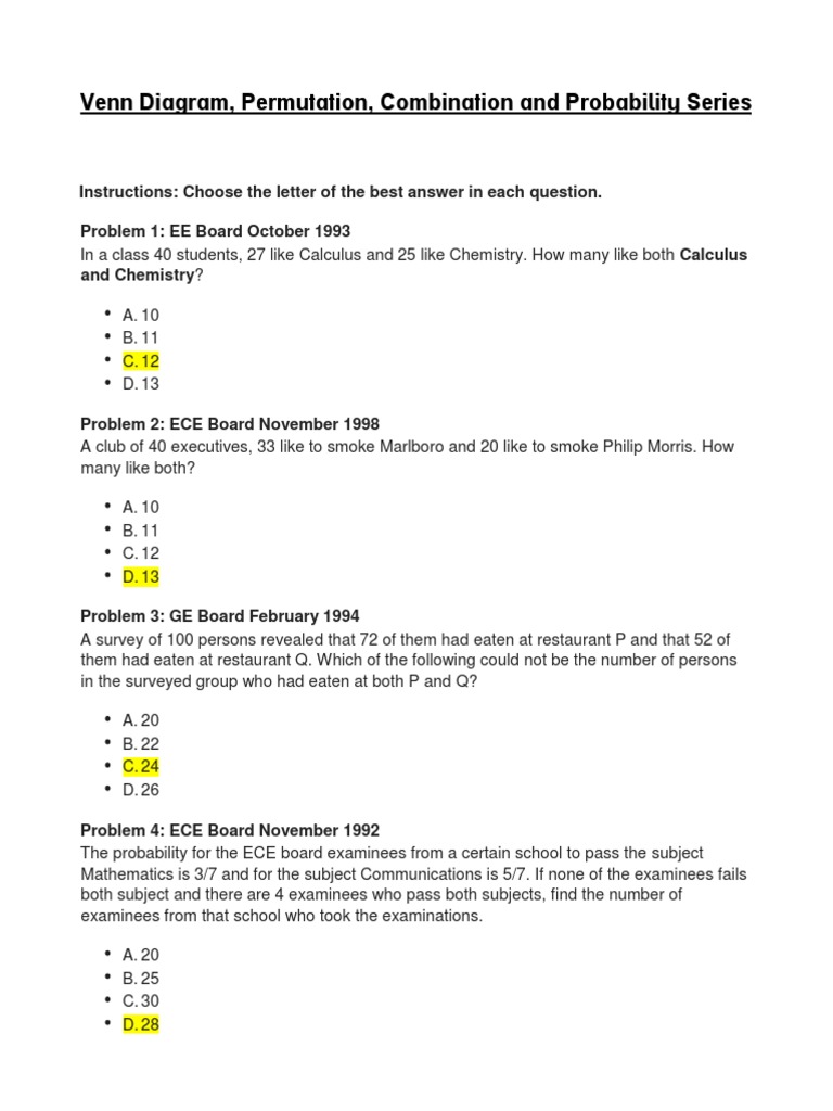 Venn Diagram Permutation Combination and Probability Reviewer ...