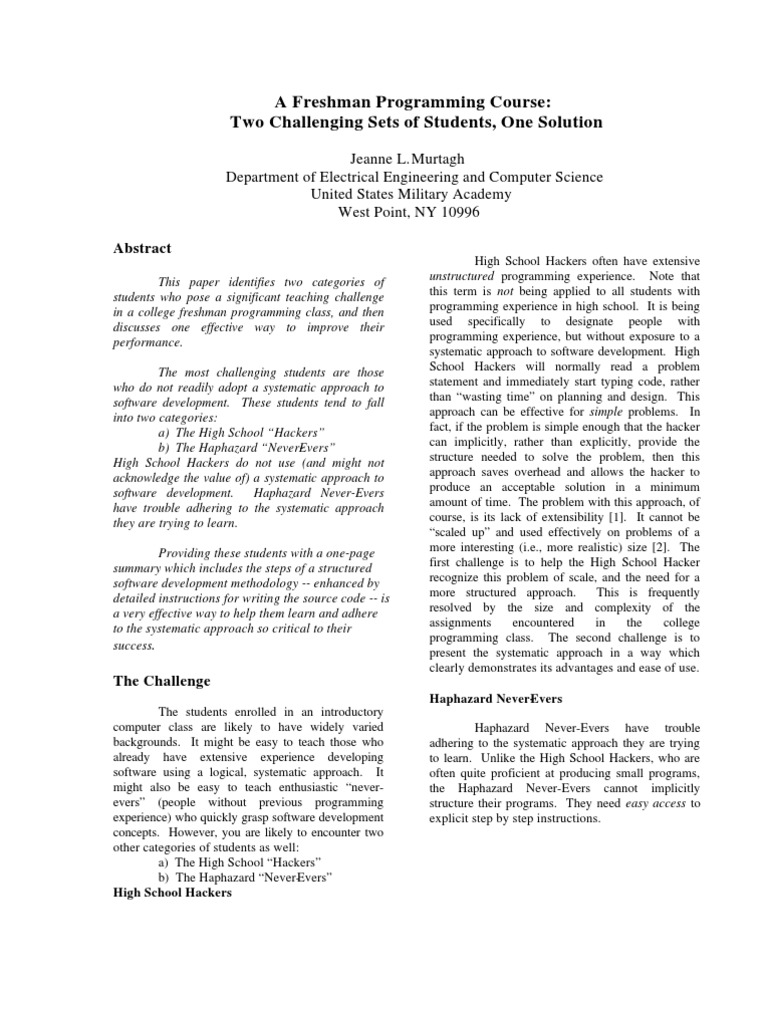 A Freshman Programming Course: Two Challenging Sets of Students, One ...