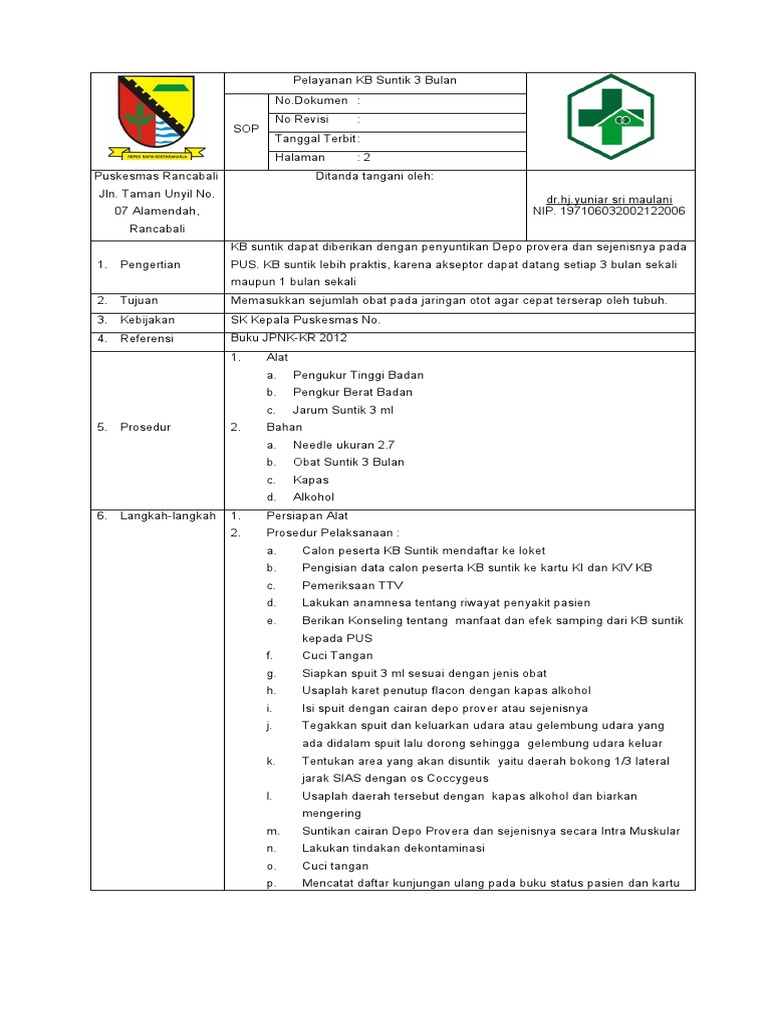 SOP Suntik KB 3 Bulan | PDF