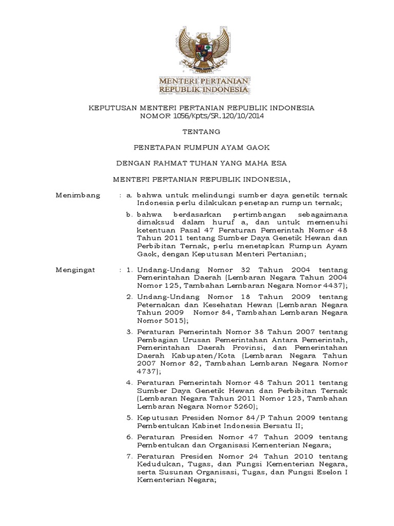 Penetapan Rumpun Ayam Gaok Madura | PDF