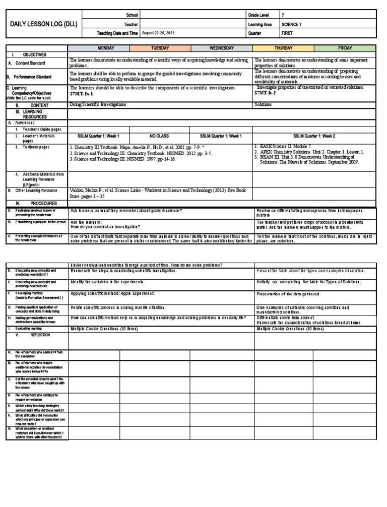 DLL Science 7 | PDF | Learning | Science
