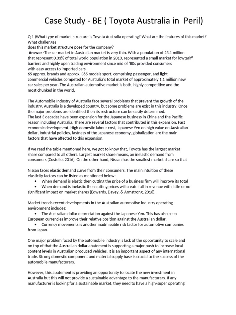 Toyota Case Study 1 Pdf Elasticity Economics Toyota