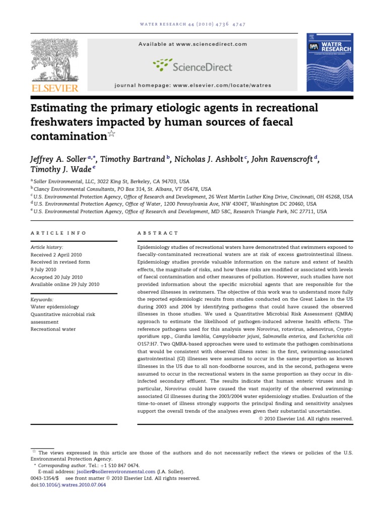 Estimating The Primary Etiologic Agents in Recreational | PDF | Sewage ...