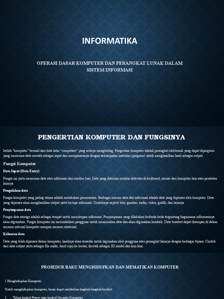 (Informatika1) Operasi Dasar Komputer Dan Perangkat Lunak Dalam Sistem | PDF