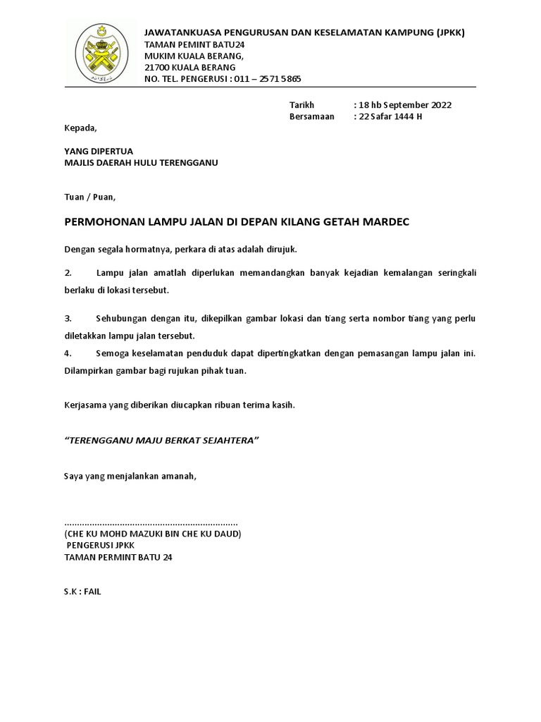 Surat Permohonan Lampu Jalan | PDF