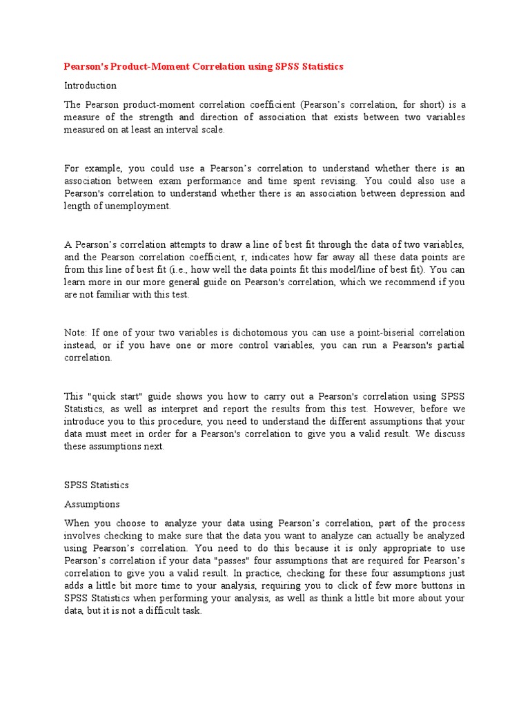 A Step-by-Step Guide to Conducting and Interpreting a Pearson Product-Moment Correlation Using ...
