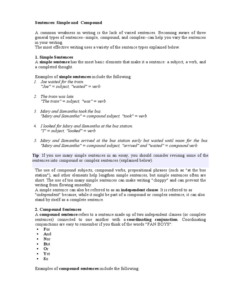 Simple and Compound Sentences | PDF | Sentence (Linguistics) | Subject (Grammar)