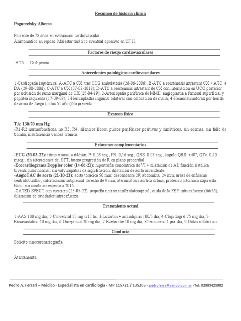 RHC Pogorzelsky Alberto 060622 | PDF | Corazón | Medicina