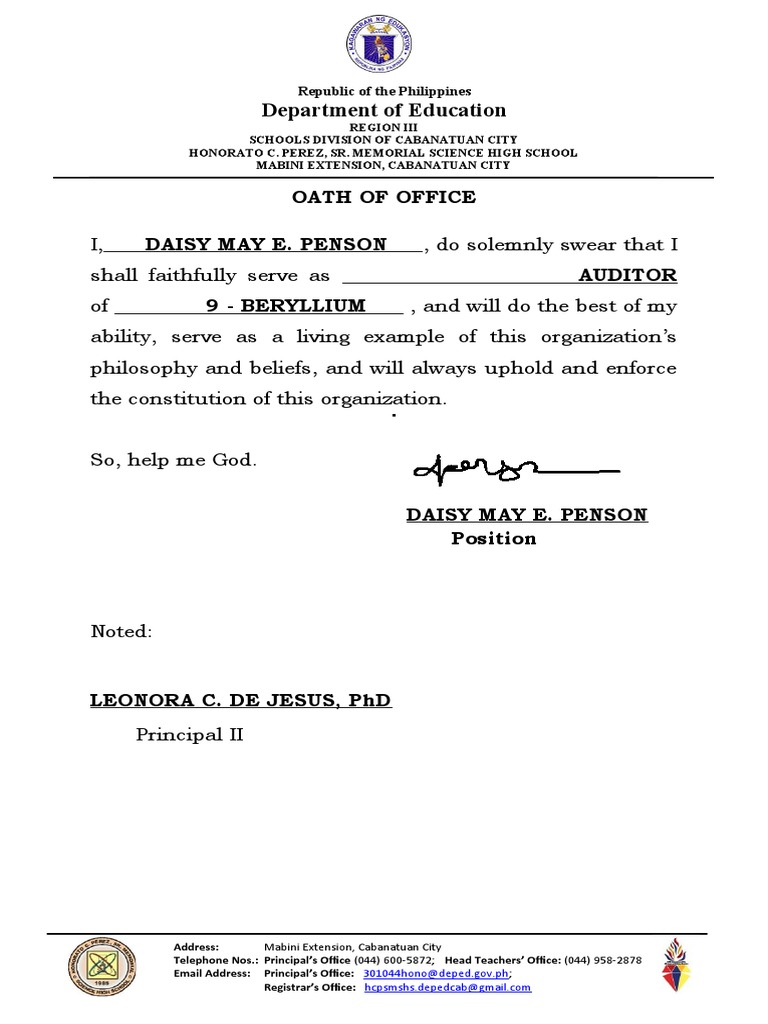 Template Oath of Offfice | PDF