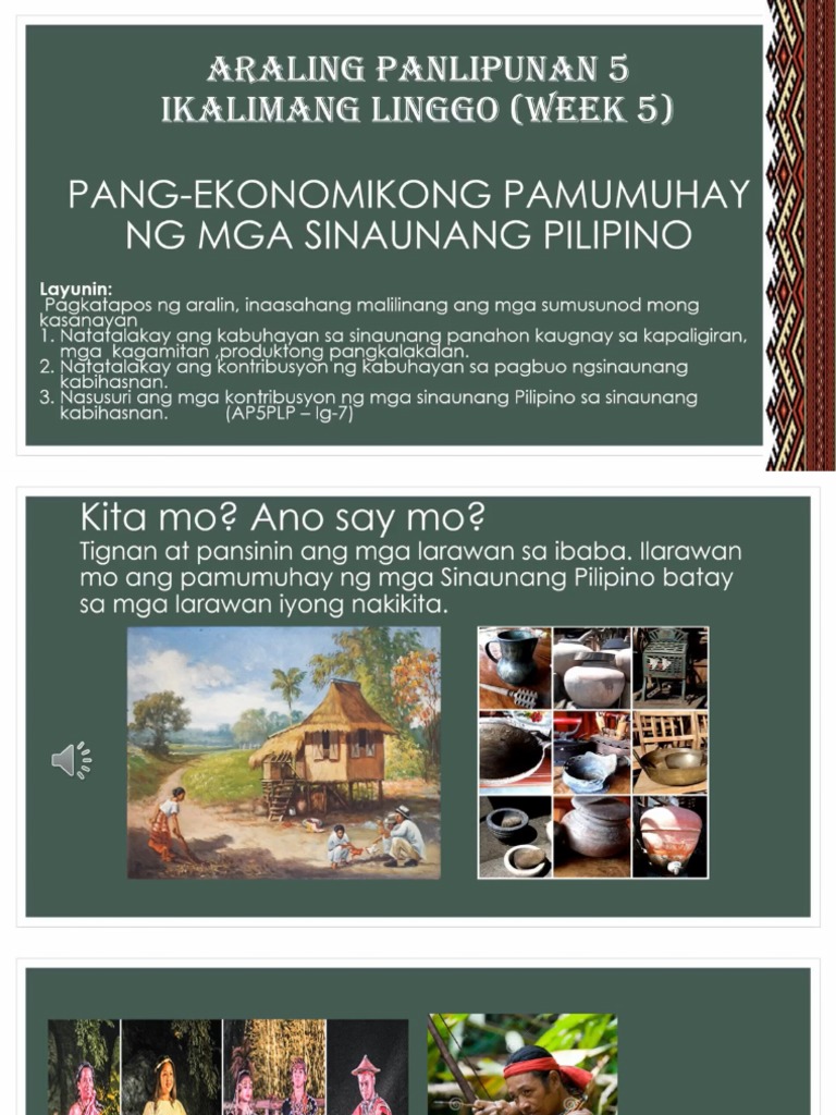 AP5 - Q1 Week5 (Pang-Ekonomikong Pamumuhay NG Mga Sinaunang Pilipino | PDF