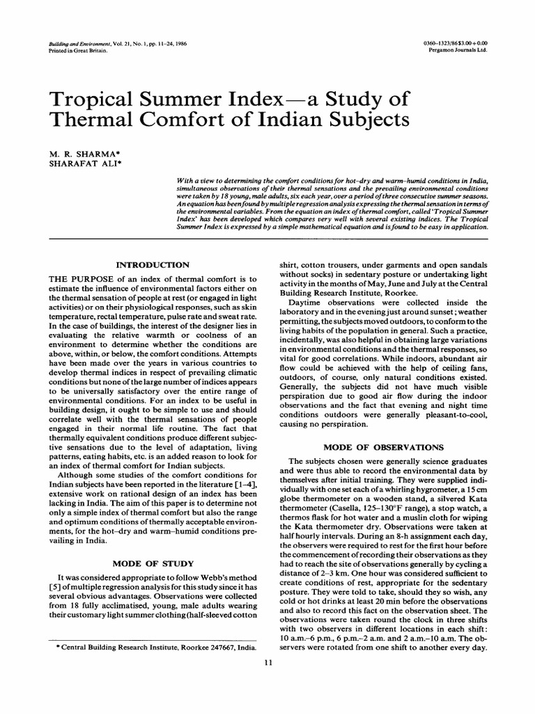 1986 Tropical Summer Index A Study of TC of Indian Subjects | PDF | Regression Analysis | Linear ...