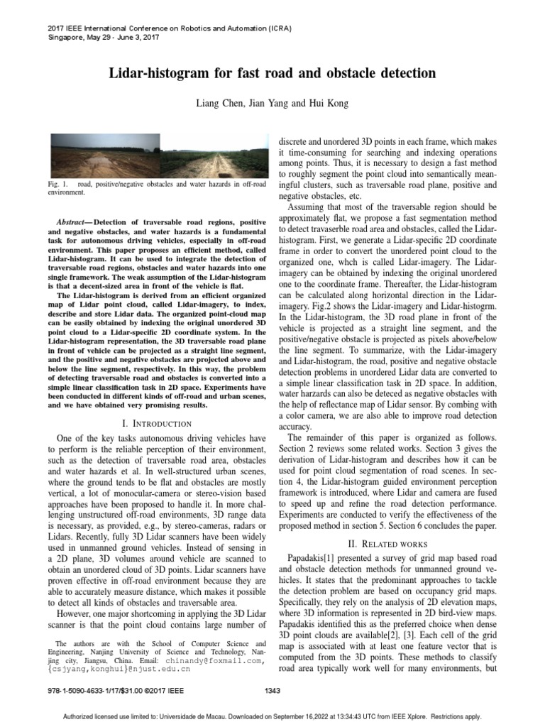 Lidar-Histogram For Fast Road and Obstacle Detection | PDF | Lidar | Image Segmentation