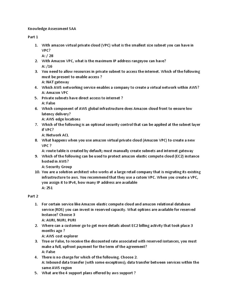 SAA Knowledge Assessment Overview | PDF | Amazon Web Services | Cloud ...