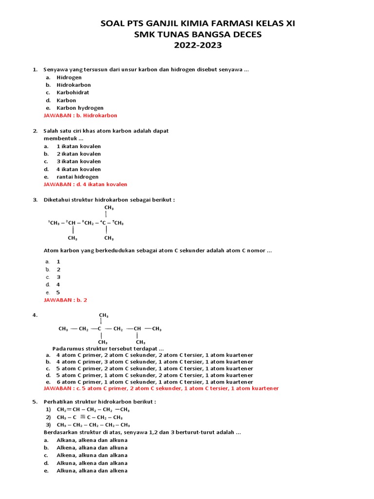 Soal Pts Ganjil Kimia Farmasi Xi | PDF