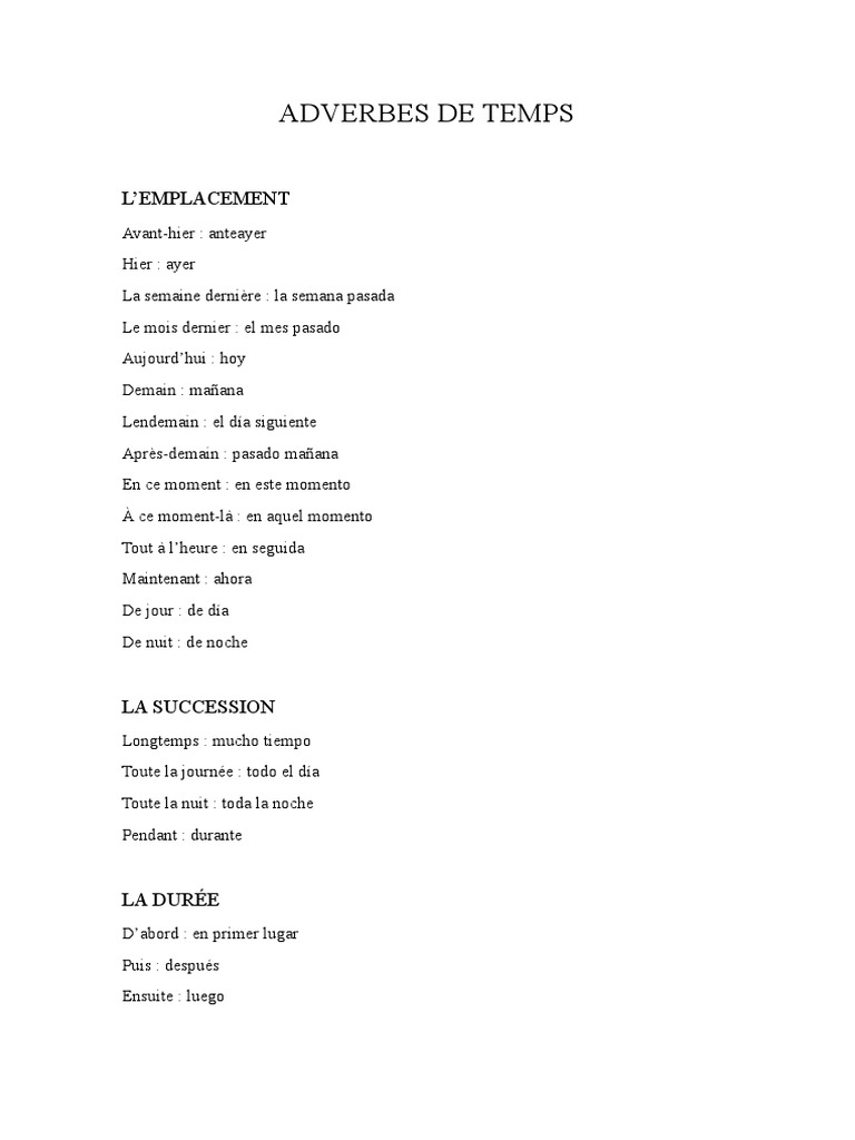 Adverbios de tiempo en francés | PDF | Artes del Lenguaje y ...