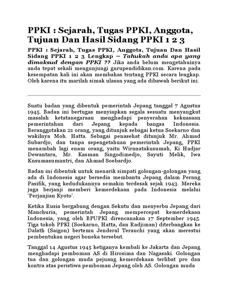 Sejarah dan Tugas PPKI 1945 | PDF | Politik