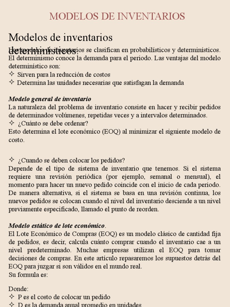 Gestión de inventarios: modelos determinísticos y probabilísticos, y ...