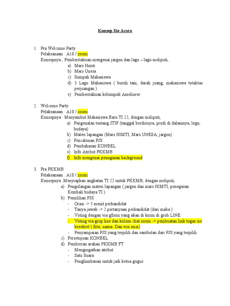 Konsep Sie Acara Ameliorer 2022 | PDF