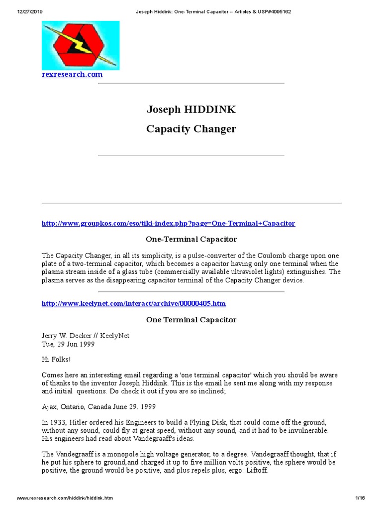 Joseph Hiddink - One-Terminal Capacitor - Articles | PDF | Capacitor ...
