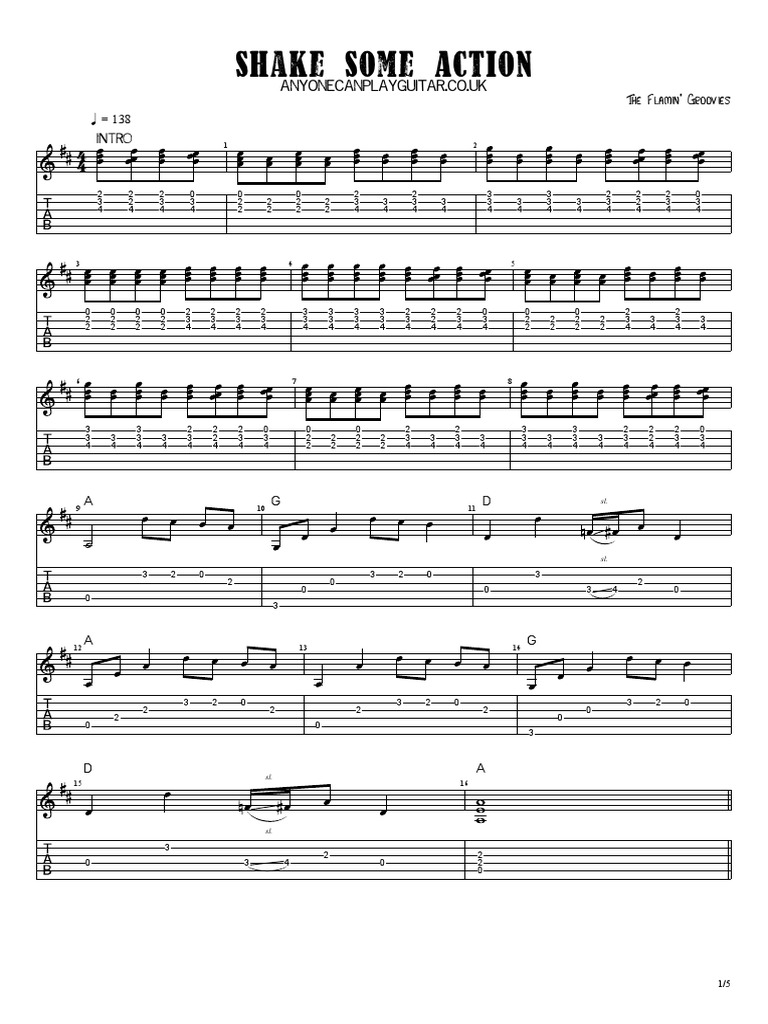 Shake Some Action: Chord Chart and Lyrics for the Flamin' Groovies Song ...