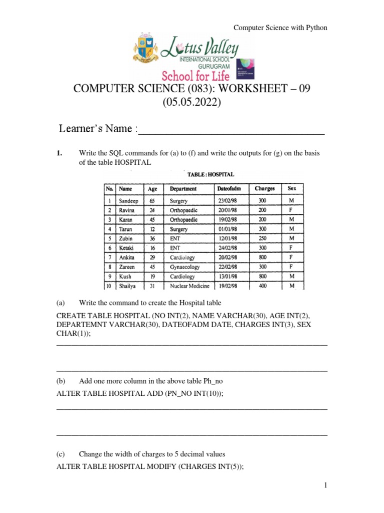 SQL Assignment - 1 | Download Free PDF | Table (Database) | Data Model