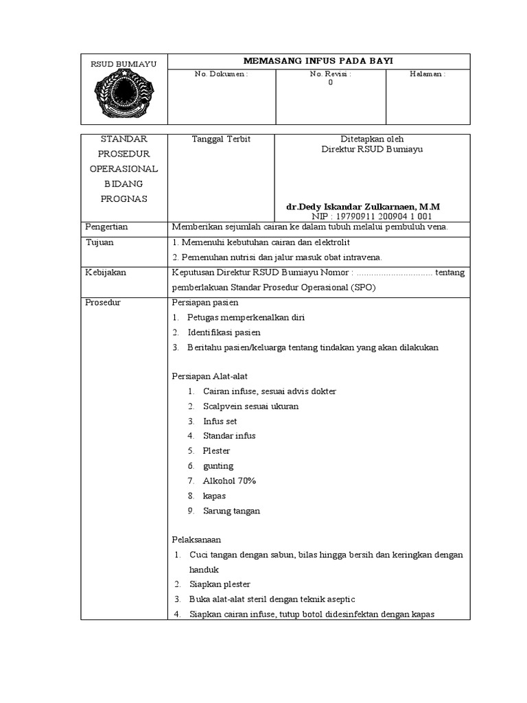 Prosedur Infus untuk Bayi di RSUD Bumiayu | PDF