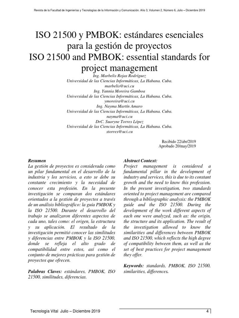 Vista de ISO 21500 y PMBOK | PDF | Gestión de proyectos | Software