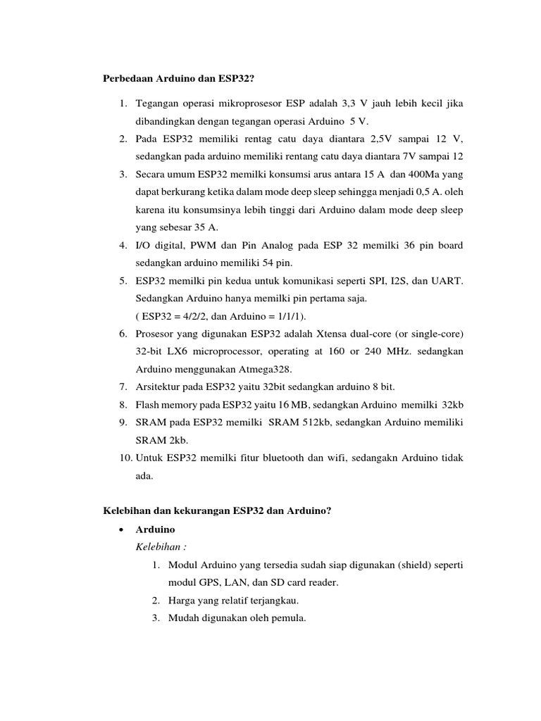 Perbedaan Esp32 Dan Arduino Pdf