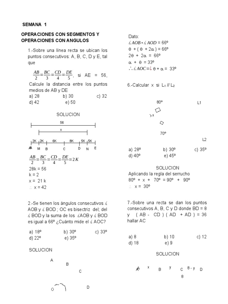 Semana 1 Operaciones Con Segmentos Y Operaciones Con Angulos | PDF | Geometría Elemental ...