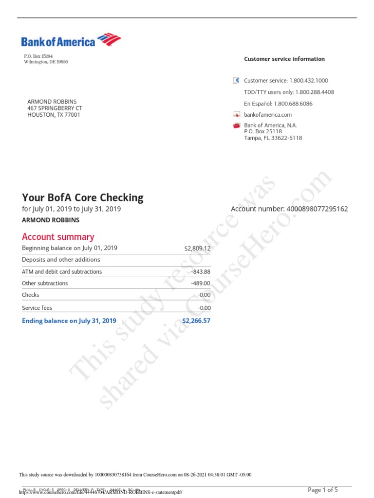 BOA 账单 ARMOND - ROBBINS - e - statement PDF | Download Free PDF ...
