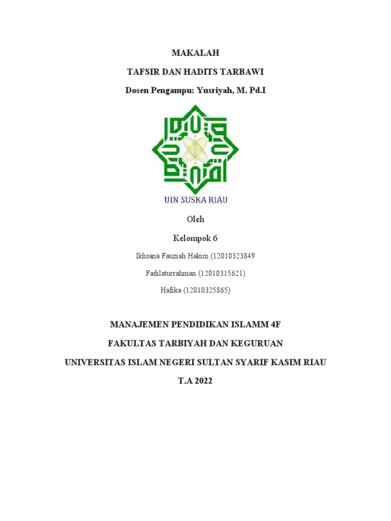 Makalah Kel.6 Tafsir - & - Hadist - Tarbawi | PDF