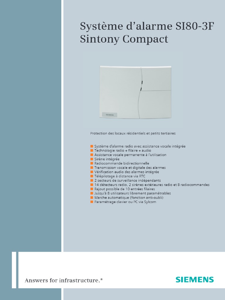 Système D Alarme SI80-3F Sintony Compact - PDF Téléchargement Gratuit | PDF