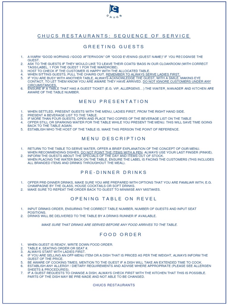 Sequence of Service | PDF | Tableware | Restaurants