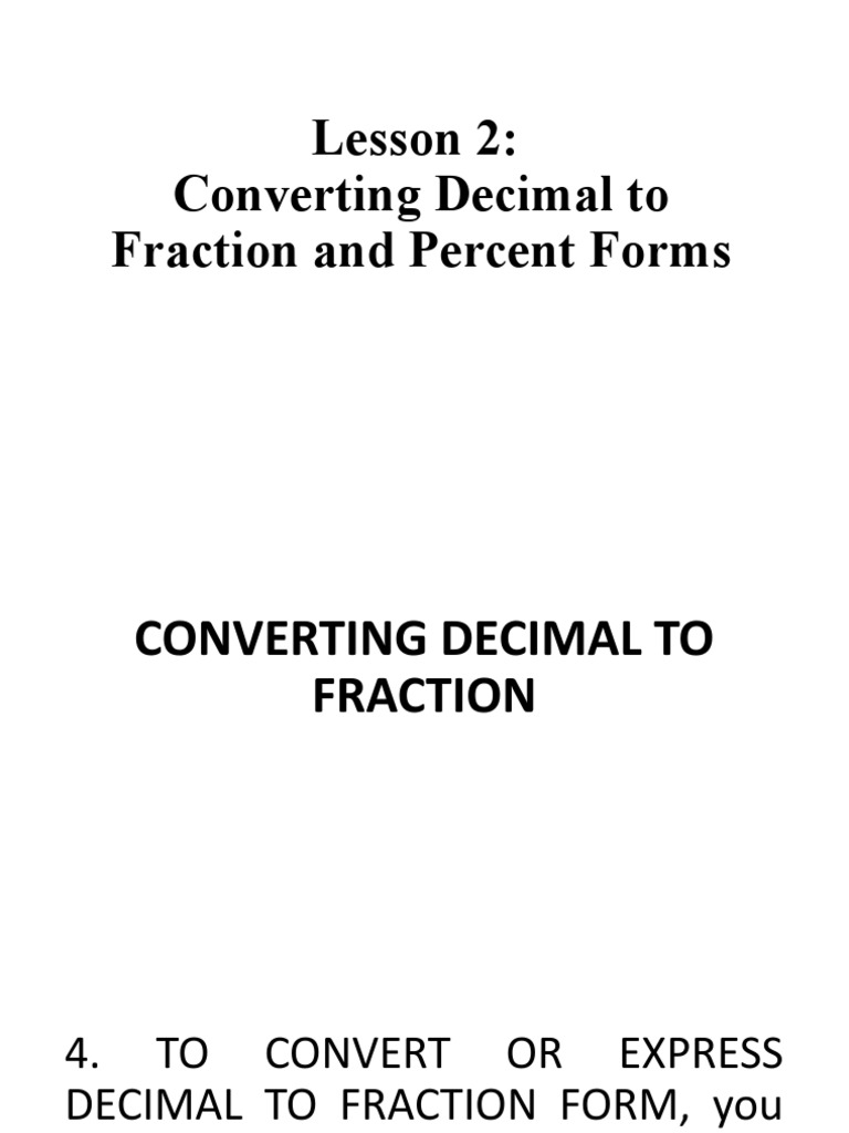 LESSON 2 Converting Decimal To Fraction and Percent Form | PDF ...