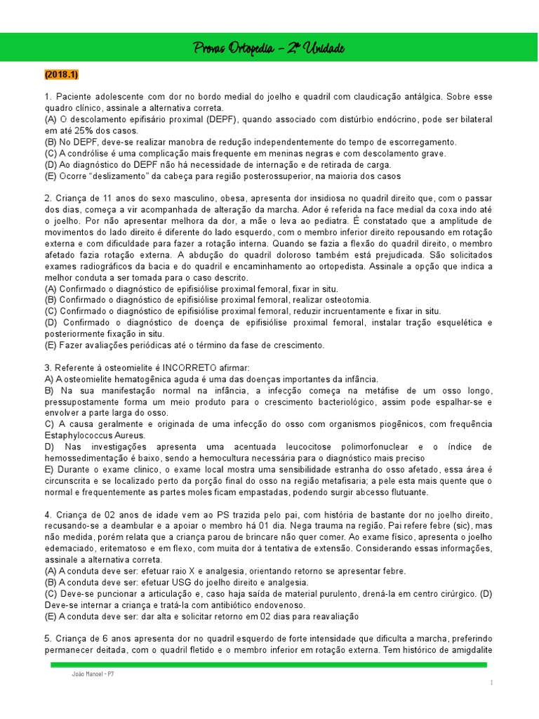 Provas Ortopedia P2 | PDF | Joelho | Artrite