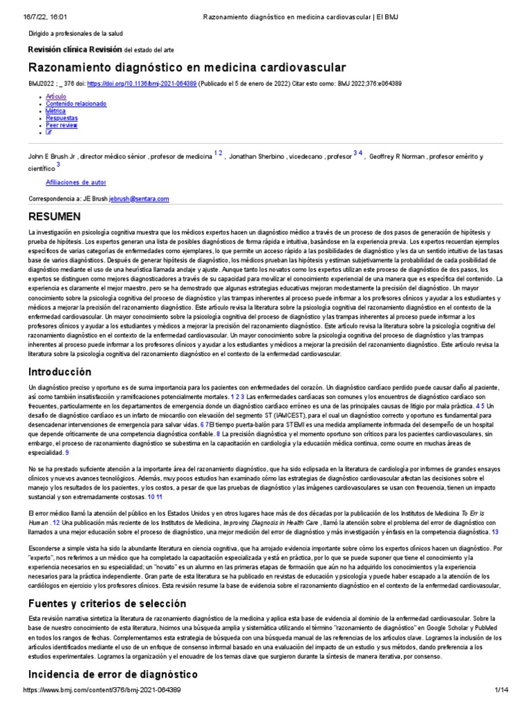 Razonamiento Diagnóstico en Medicina Cardiovascular - El BMJ - PDF ...