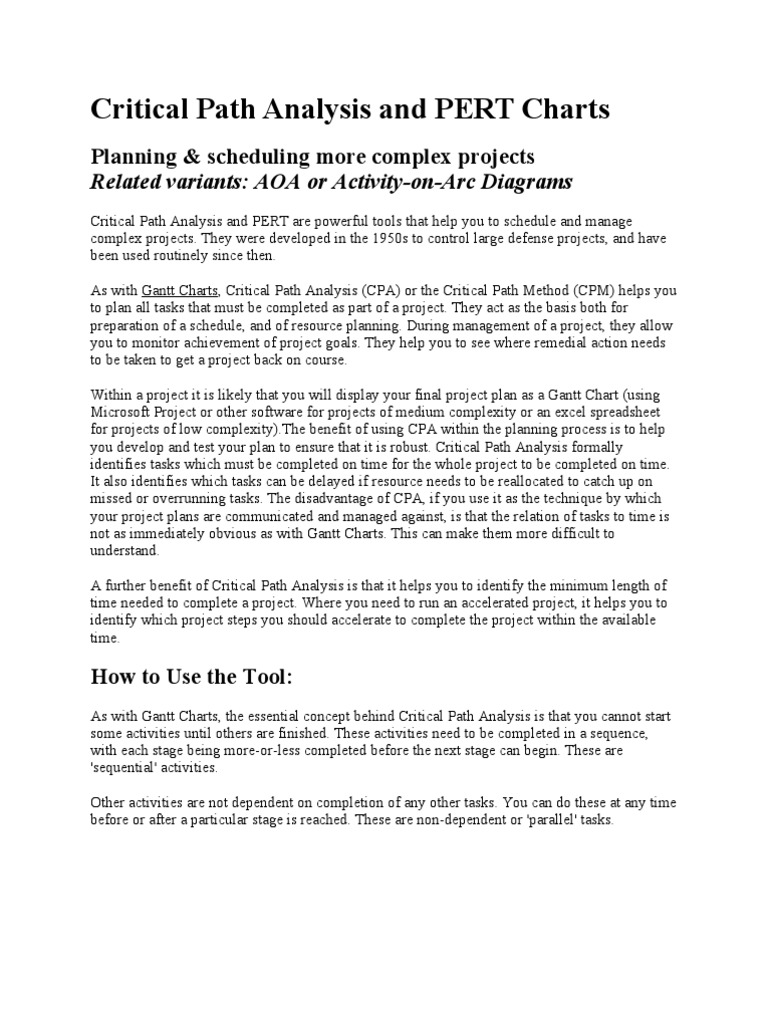 Critical Path Analysis and PERT Charts | PDF