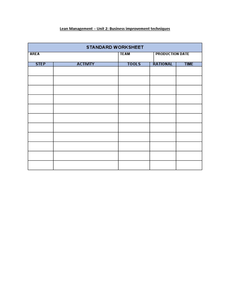 Standard Worksheet Template | PDF
