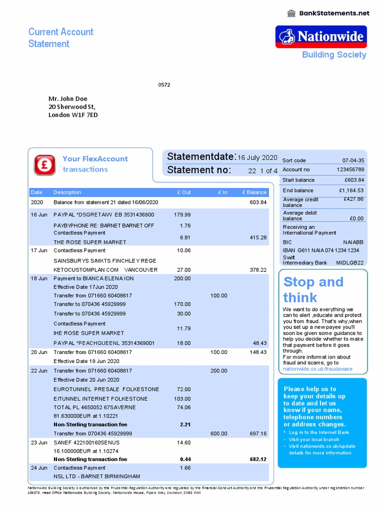 Nationwide Bank Statement | PDF | Overdraft | Payments