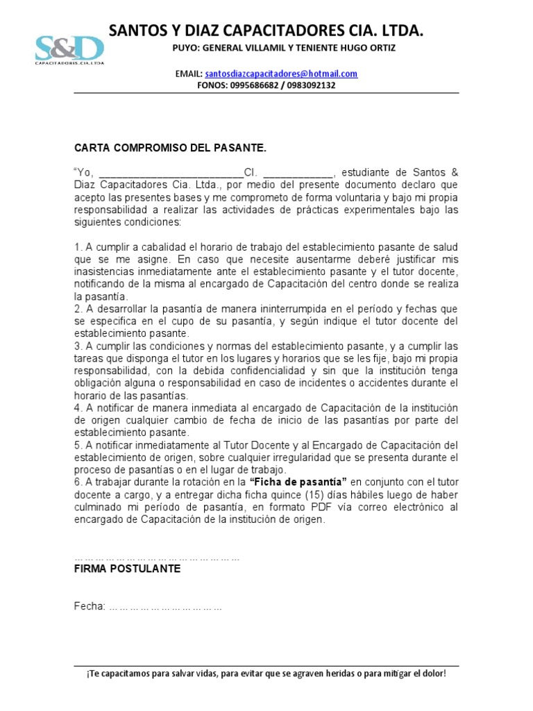 (Enfermeria) Hoja de Compromiso Pasantias 2022 | PDF