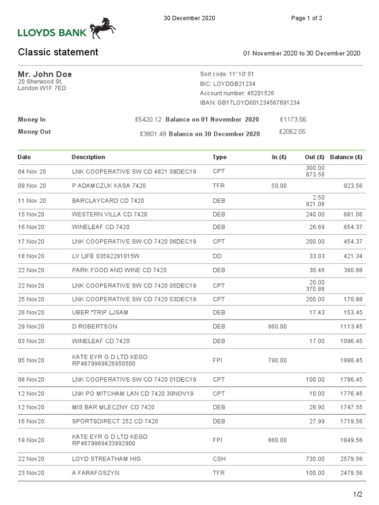 Lloyds Bank Statement | PDF | Corporate Governance | Financial Regulation