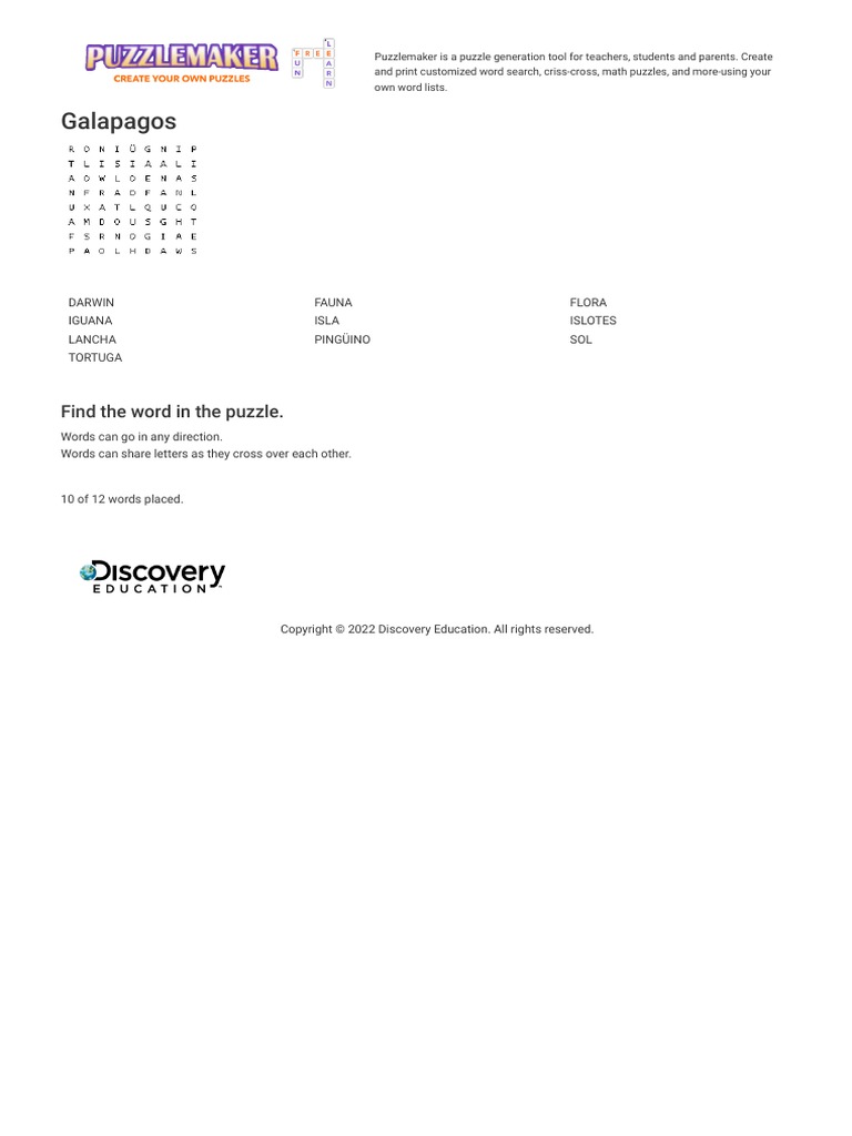 Word Search Puzzle - Discovery Education Puzzlemaker | PDF