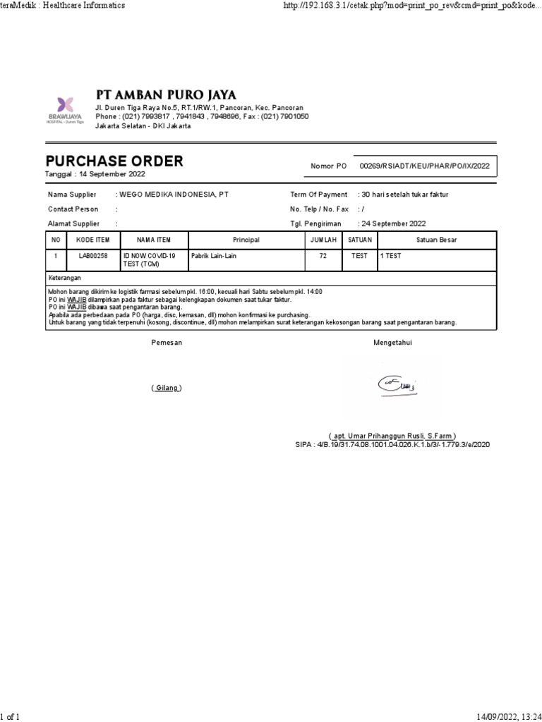 Purchase Order: P PT T A AM MB BA AN N P PU UR RO O Jja AY YA A | PDF