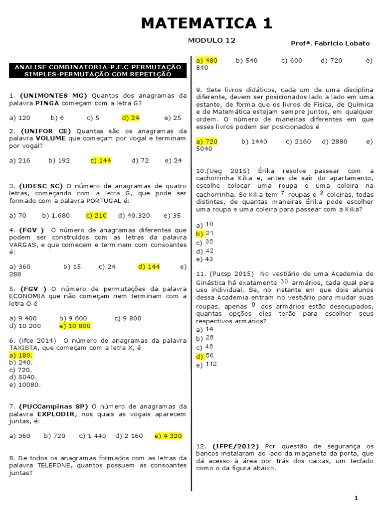 Aula 01-Analise Combinatoria | PDF